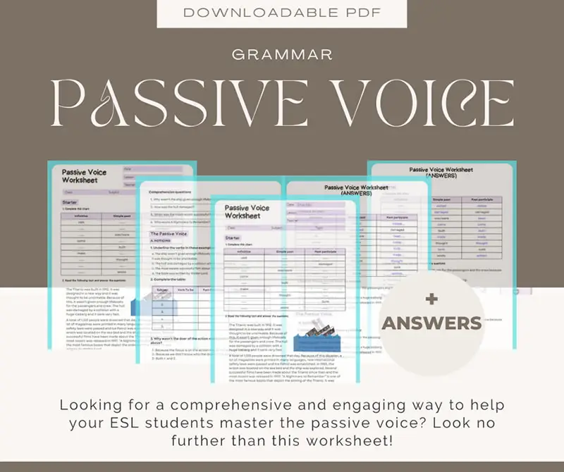 A Comprehensive Passive Voice Worksheet With Answers For ESL Students ...