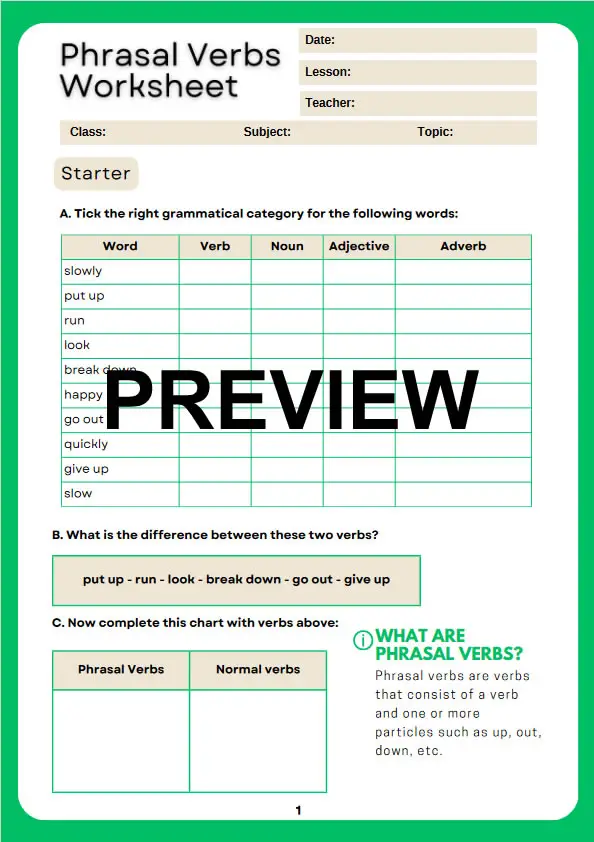 Phrasal Verbs Worksheet: Engaging Students To Discover Form And Meaning ...