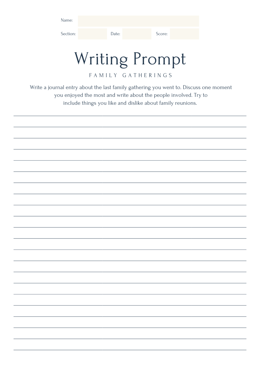 Simple Journal Writing Prompt Worksheet - My English Pages