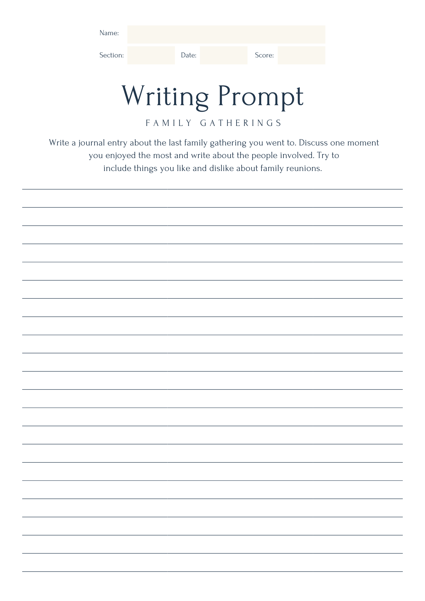 Simple Journal Writing Prompt Worksheet - My English Pages