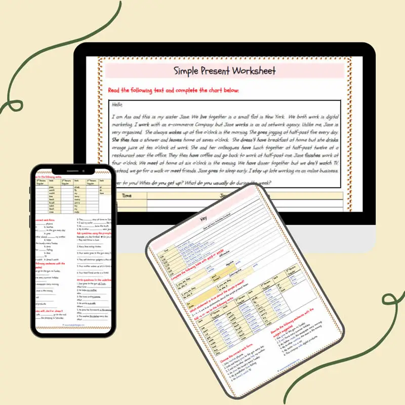 Present Simple Worksheet (PDF Format + Key Answers) - My English Pages
