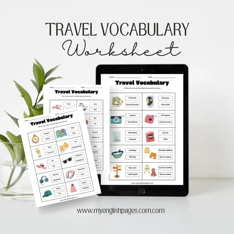 Travel Vocabulary Worksheet – Fun Picture Matching Activity For ESL/EFL