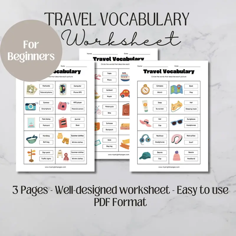 Travel Vocabulary Worksheet – Fun Picture Matching Activity For ESL/EFL