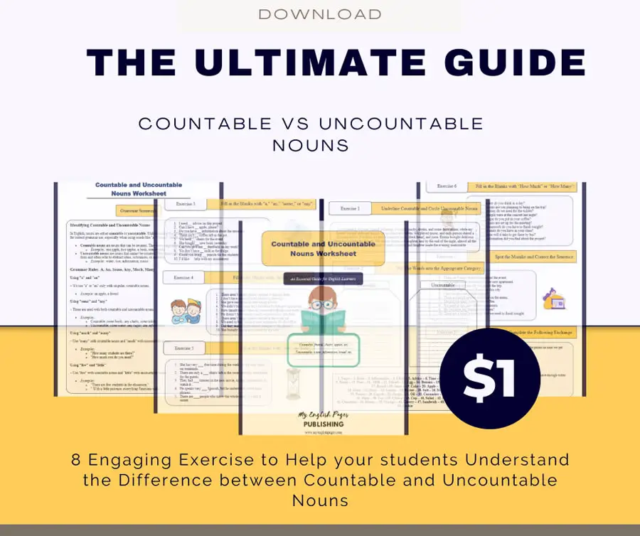 Worksheet On Countable And Uncountable Nouns - ESL Resource PDF & Word