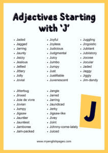Adjectives Starting With J: Positive, Negative, And Descriptive Words