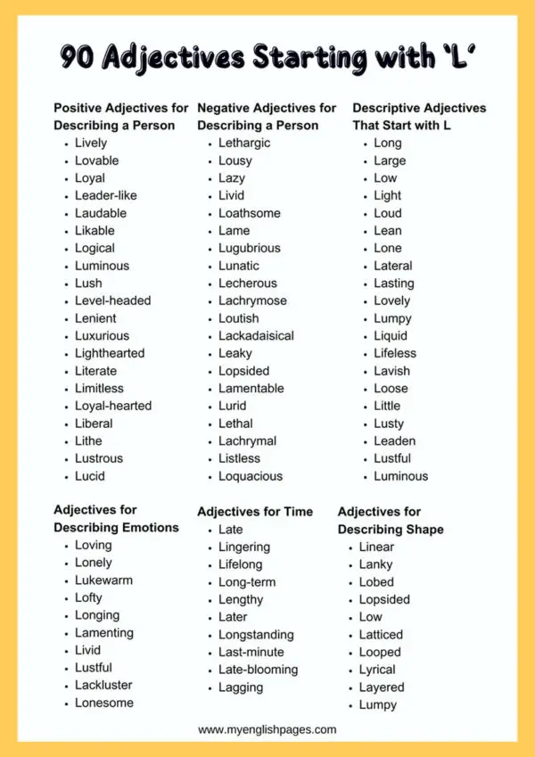 90 Adjectives Starting With L: Expand Your Vocabulary!