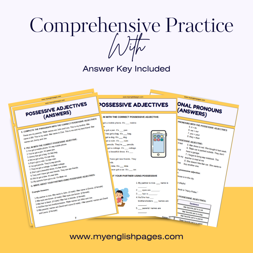 Possessive Adjectives Worksheet PDF - Grammar Practice & Exercises