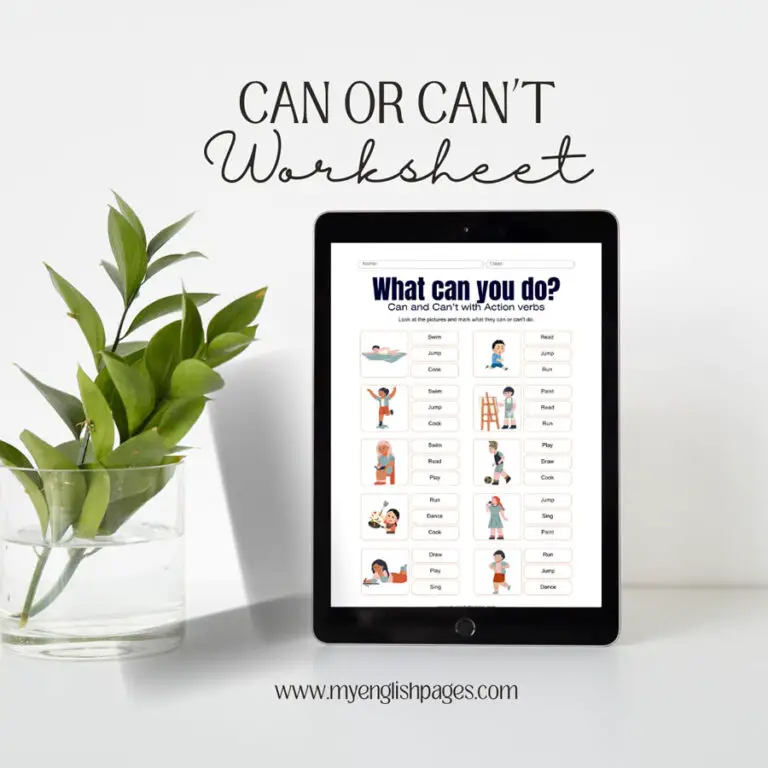 Can Or Can't With Action Verbs Worksheet - My English Pages
