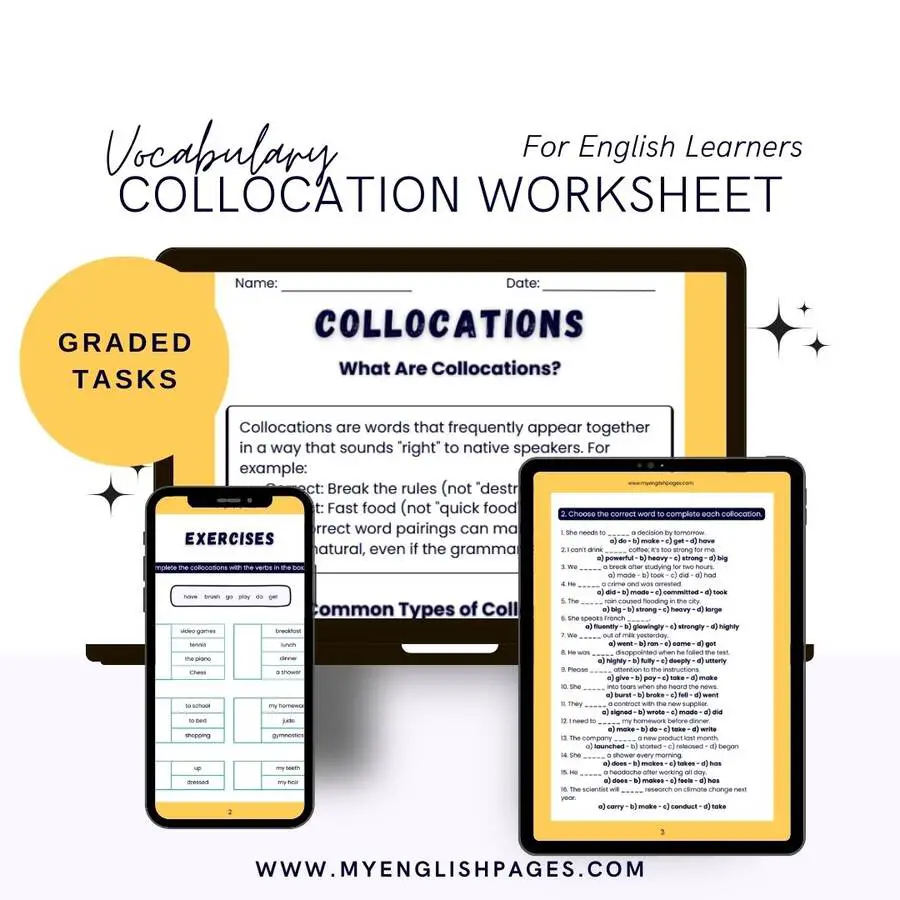 Collocation Worksheet With Answers - PDF Download For ESL/EFL Learners - My English Pages